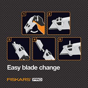 Fiskars 770030-1001 Pro, Retractable, Box Cutter, for Crafts, Work Gear, Moving, Folding Utility Knife, Orange/Black