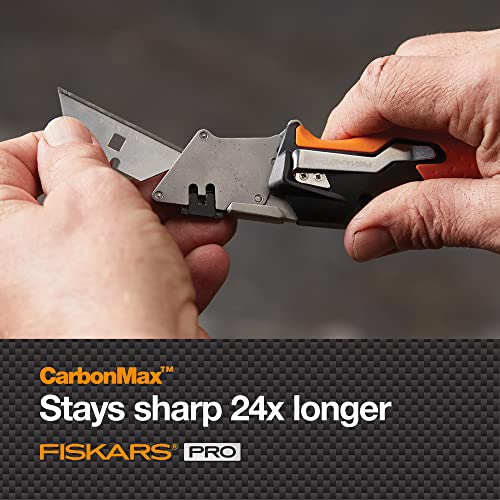 Fiskars 770030-1001 Pro, Retractable, Box Cutter, for Crafts, Work Gear, Moving, Folding Utility Knife, Orange/Black