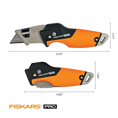 Fiskars 770030-1001 Pro, Retractable, Box Cutter, for Crafts, Work Gear, Moving, Folding Utility Knife, Orange/Black