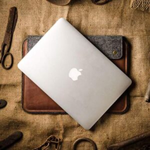 Genuine Italian Leather Case/Sleeve for MacBook Pro 13/14 / 15/16 inch 100% Wool Felt handmade unique vintage laptop cover Top Quality Secure MB Air 13 M1 M2 bag Engraved Gift, Crazy Horse Craft