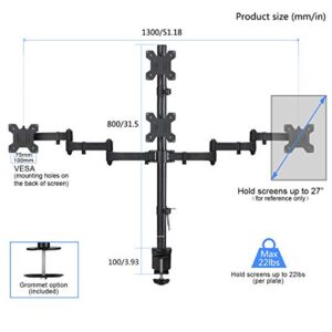 suptek Quad LED LCD Monitor Stand up Desk Mount Extra Tall 31.5 inch Pole Heavy Duty Fully Adjustable Stand for 4 (3+1) / Four Screens up to 27 inch (MD6864)