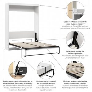 Pemberly Row Edgar Easy-Lift Dual Piston Queen Size Murphy Wall Bed in White