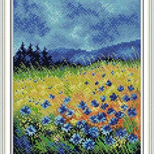 Maydear Full Range of Embroidery Starter Kits Stamped Cross Stitch Kits Beginners for DIY Embroidery 11CT 3 Strands - Beautiful Flowers 13×15.4(inch)