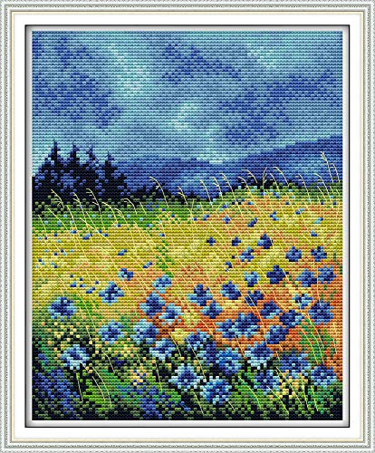 Maydear Full Range of Embroidery Starter Kits Stamped Cross Stitch Kits Beginners for DIY Embroidery 11CT 3 Strands - Beautiful Flowers 13×15.4(inch)