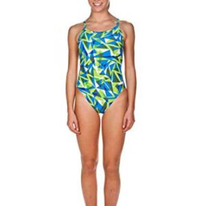 Arena Women's Standard Shattered Glass Challenge Back One Piece Swimsuit, Green/Blue, 26