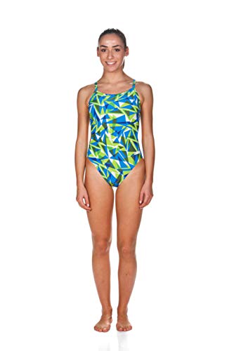 Arena Women's Standard Shattered Glass Challenge Back One Piece Swimsuit, Green/Blue, 26