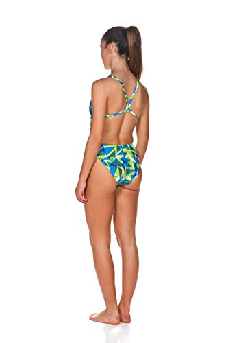 Arena Women's Standard Shattered Glass Challenge Back One Piece Swimsuit, Green/Blue, 26