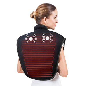 heating pad for neck and shoulders,weighted wearable wrap around heating pads with massager,electric heat pads for neck back shoulder pain relief,2 heat levels & 5 massage nodes,auto shut off,portable