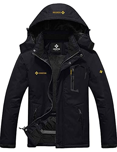 GEMYSE Men's Mountain Waterproof Ski Snow Jacket Winter Windproof Rain Jacket (Black,X-Large)