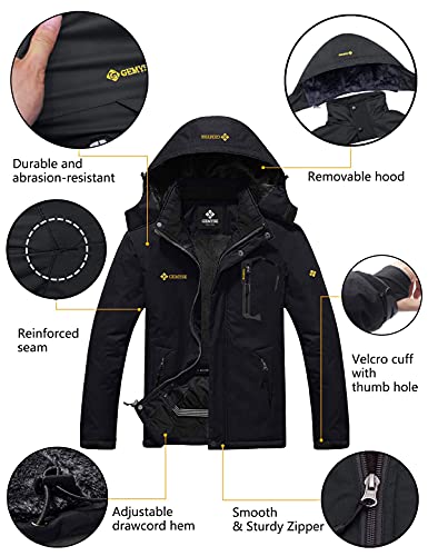 GEMYSE Men's Mountain Waterproof Ski Snow Jacket Winter Windproof Rain Jacket (Black,X-Large)