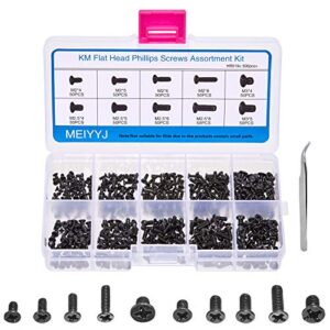 meiyyj 500pcs m2 m2.5 m3 laptop notebook computer replacement screws kit, pc flat head phillips screw assortments, countersunk ssd electronic repair accessories for sony dell samsung ibm hp toshiba