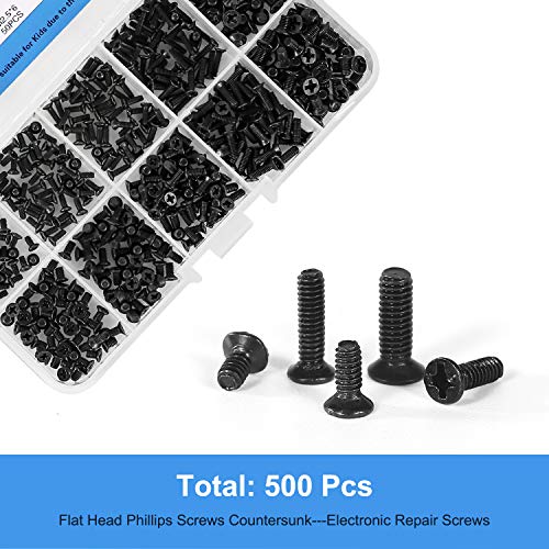 MEIYYJ 500pcs M2 M2.5 M3 Laptop Notebook Computer Replacement Screws Kit, PC Flat Head Phillips Screw Assortments, Countersunk SSD Electronic Repair Accessories for Sony DELL Samsung IBM HP Toshiba