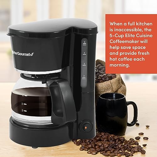 Elite Gourmet EHC-5055 Automatic Brew & Drip Coffee Maker with Pause N Serve Reusable Filter, On/Off Switch, Water Level Indicator, Black