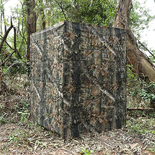 Auscamotek Ground Blind 5×10 Feet for Deer Hunting Turkey Blinds Camouflage Pattern Height Adjustable -Woodland Brown Leaf