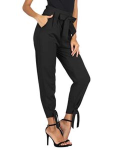 grace karin women solid casual work trousers high waist ruffle bow tie pants l black