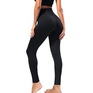 high waisted leggings for women - soft athletic tummy control pants for running cycling yoga workout - reg & plus size black