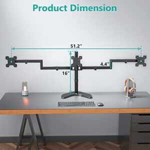 WALI Free Standing Triple LCD Monitor Fully Adjustable Desk Mount Fits 3 Screens up to 27 inch, 22 lbs. Weight Capacity per Arm (MF003), Black