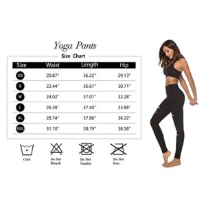 DIBAOLONG Womens High Waist Yoga Pants Cutout Ripped Tummy Control Workout Running Yoga Skinny Leggings Black L