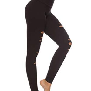 DIBAOLONG Womens High Waist Yoga Pants Cutout Ripped Tummy Control Workout Running Yoga Skinny Leggings Black L