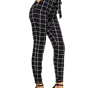 WDIRARA Women's Stretchy Plaid Print Pants Soft Skinny Regular Fashion Leggings Black-2 M