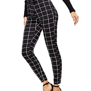 WDIRARA Women's Stretchy Plaid Print Pants Soft Skinny Regular Fashion Leggings Black-2 M