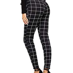 WDIRARA Women's Stretchy Plaid Print Pants Soft Skinny Regular Fashion Leggings Black-2 M