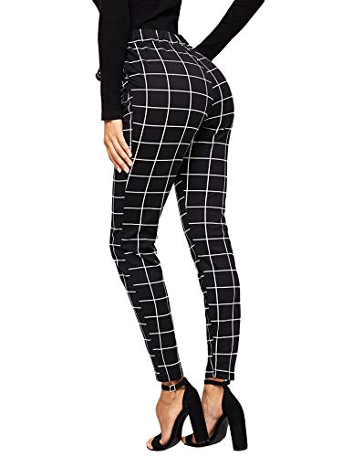 WDIRARA Women's Stretchy Plaid Print Pants Soft Skinny Regular Fashion Leggings Black-2 M