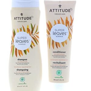 ATTITUDE Super Leaves Volume Shine Shampoo Conditioner- Soy Protein & Cranberries Bundle with Vitamin B5 Watercress Indian Cress, Raspberry, 16 Fl Oz and 8 oz, 2 count