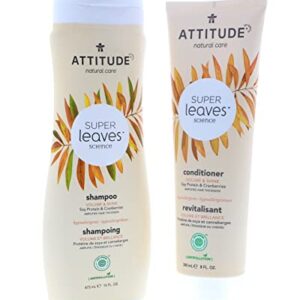 ATTITUDE Super Leaves Volume Shine Shampoo Conditioner- Soy Protein & Cranberries Bundle with Vitamin B5 Watercress Indian Cress, Raspberry, 16 Fl Oz and 8 oz, 2 count