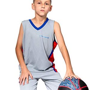 PAIRFORMANCE Boys Basketball Jerseys Shirt Sports Shirts and Athletic Shorts Set for Youth Kids Age 6-12 Team Uniforms -Bask-Grey-M