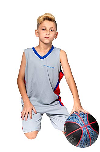 PAIRFORMANCE Boys Basketball Jerseys Shirt Sports Shirts and Athletic Shorts Set for Youth Kids Age 6-12 Team Uniforms -Bask-Grey-M