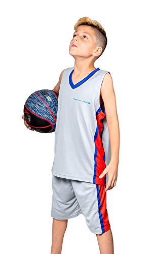 PAIRFORMANCE Boys Basketball Jerseys Shirt Sports Shirts and Athletic Shorts Set for Youth Kids Age 6-12 Team Uniforms -Bask-Grey-M