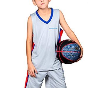 PAIRFORMANCE Boys Basketball Jerseys Shirt Sports Shirts and Athletic Shorts Set for Youth Kids Age 6-12 Team Uniforms -Bask-Grey-M