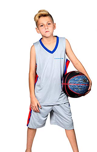 PAIRFORMANCE Boys Basketball Jerseys Shirt Sports Shirts and Athletic Shorts Set for Youth Kids Age 6-12 Team Uniforms -Bask-Grey-M