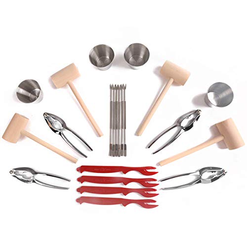 Artcome 22 Piece Seafood Tools Set for 4 People including 4 Lobster Crab Crackers 4 Lobster Shellers 6 Seafood Forks 4 Sauce Cups and 4 Lobster Crab Mallets