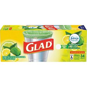 glad small kitchen drawstring trash bags, 4 gallon, febreze sweet citron & lime, 34 count