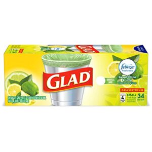 Glad Small Kitchen Drawstring Trash Bags, 4 Gallon, Febreze Sweet Citron & Lime, 34 Count