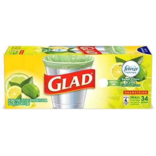 Glad Small Kitchen Drawstring Trash Bags, 4 Gallon, Febreze Sweet Citron & Lime, 34 Count