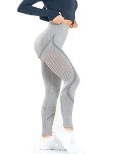 redqenting high waisted seamless leggings for women tummy control, squat proof workout yoga pants gray