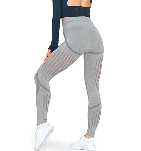 Redqenting High Waisted Seamless Leggings for Women Tummy Control, Squat Proof Workout Yoga Pants Gray