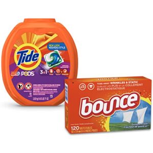 tide pods 3 in 1 he turbo laundry detergent soap pods, spring meadow scent, 81 count tub with dryer sheets laundry fabric softener for static control, 120 count