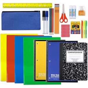 45 Piece School Supply Kit Grades K-12 - School Essentials Includes Folders Notebooks Pencils Pens and Much More!