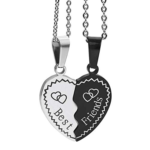 MJartoria BFF Necklace for 2, Best Friend Necklaces Split Heart Silver Black Best Friends Forever Pendant Friendship Necklace Jewelry Birthday Gifts for Women Girls