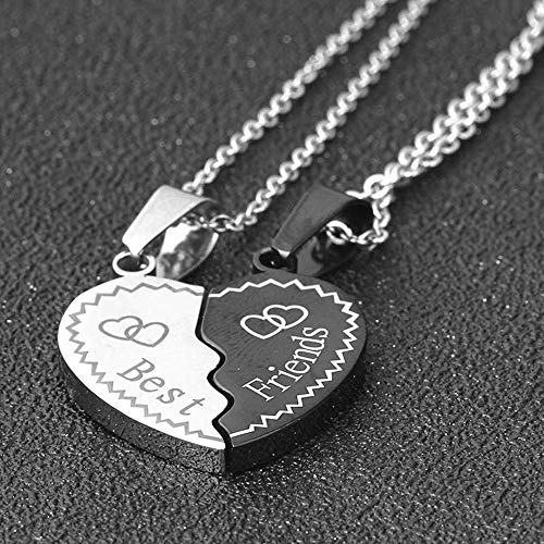 MJartoria BFF Necklace for 2, Best Friend Necklaces Split Heart Silver Black Best Friends Forever Pendant Friendship Necklace Jewelry Birthday Gifts for Women Girls