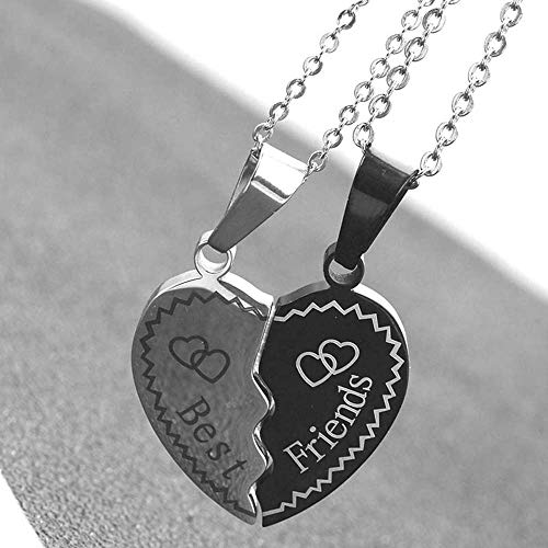 MJartoria BFF Necklace for 2, Best Friend Necklaces Split Heart Silver Black Best Friends Forever Pendant Friendship Necklace Jewelry Birthday Gifts for Women Girls