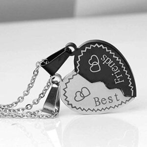 MJartoria BFF Necklace for 2, Best Friend Necklaces Split Heart Silver Black Best Friends Forever Pendant Friendship Necklace Jewelry Birthday Gifts for Women Girls