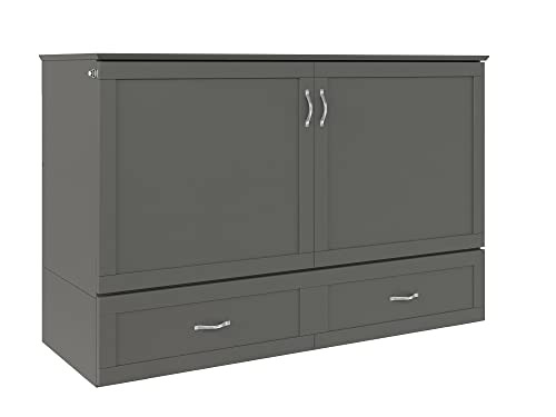 AFI Hamilton Murphy Bed Chest with Charging Station & Mattress Queen Grey