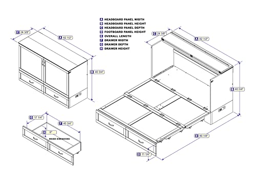 AFI Hamilton Murphy Bed Chest with Charging Station & Mattress Queen Grey