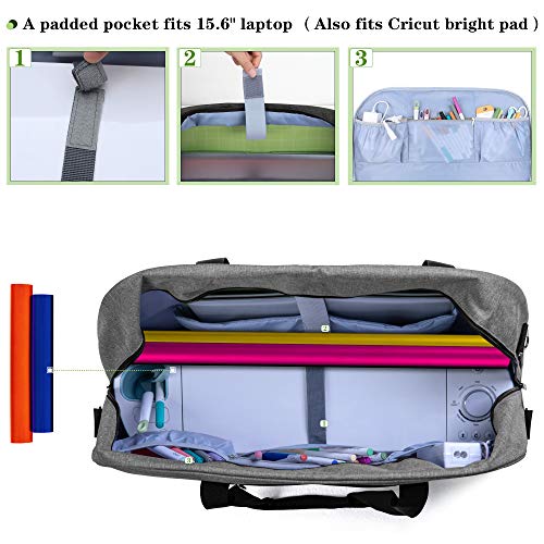 LUXJA Carrying Bag Compatible with Cricut Machine, Laptop, Bright Pad, Cutting Mat and Other Accessories, Storage Bag Compatible with Cricut Explore Air (Air2) and Maker (Bag Only), Gray