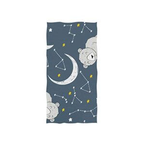 alaza microfiber gym towel bear moon, fast drying sports fitness sweat facial washcloth 15 x 30 inch